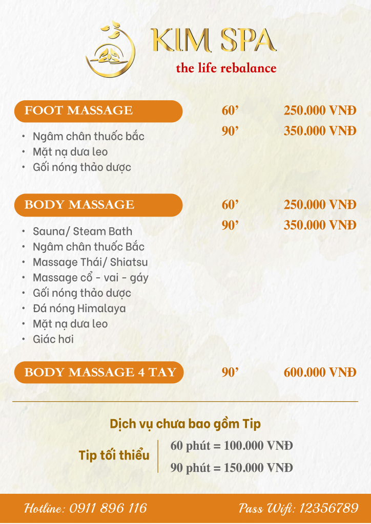 Bảng giá - Kim Massage Quan 7